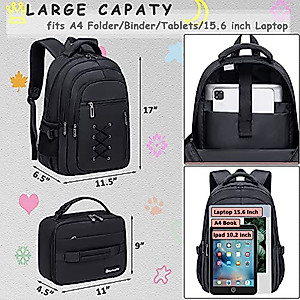 HotAdsFW Black Backpack for Boys Girls High School Backpacks School Bag for Women Men Kids Teens Travel Laptop Backpack with Multi Pockets Aesthetic Bookbag for Gym Sport Outdoor