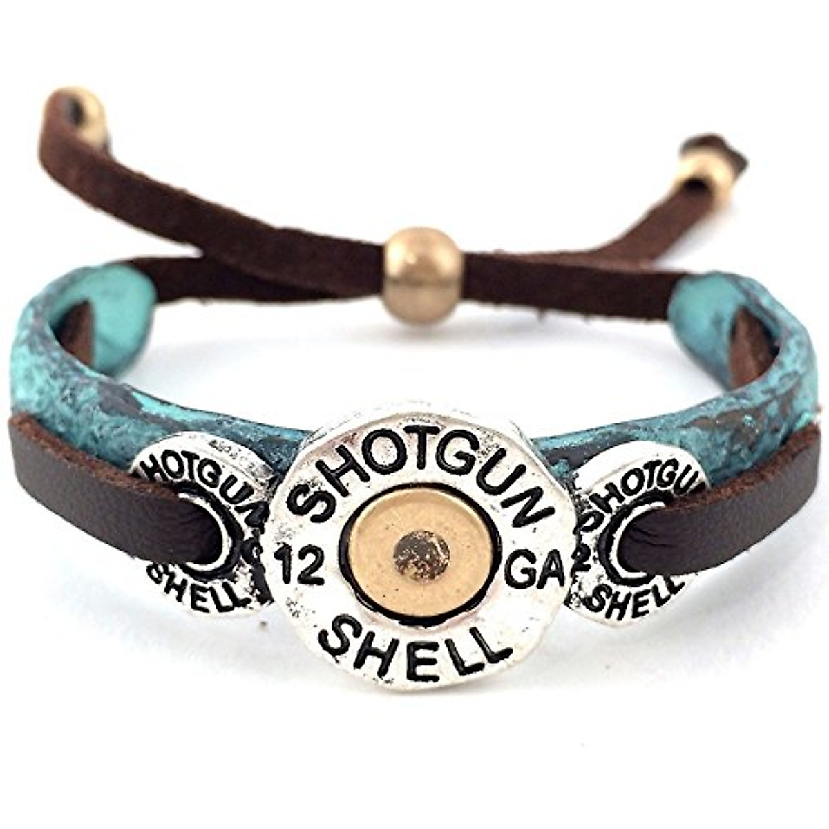 Western Peak Western Tritone Hammered 9 Gauge Shotgun Shell Leather Cuff Bracelet (Patina)