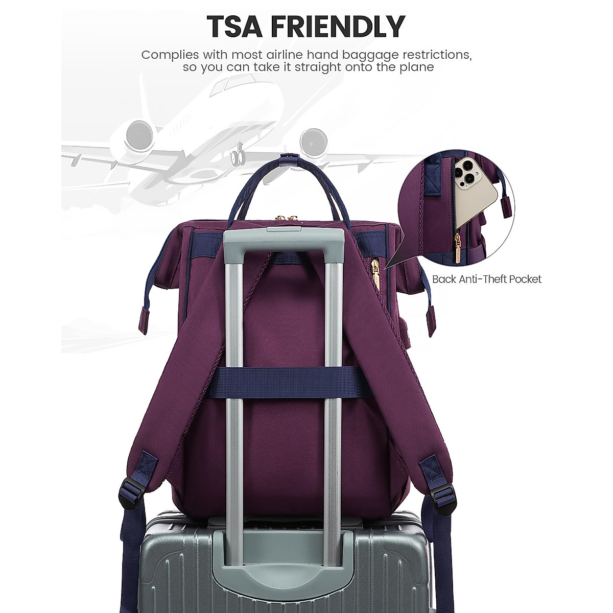 LOVEVOOK Laptop Backpack for Women, Teacher Nurse Work Bag Waterproof Fashion Travel Backpack Purse, 15.6 Inch Computer Backpack with USB Port