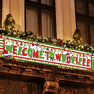 Large Whoville Christmas Decorations Banner Welcome To Whoville Yard Sign Hanging Banner Outdoor Christmas Decorations Grinch Backdrop Home Decor Indoor Christmas Eve Vacation Holiday Party Supplies