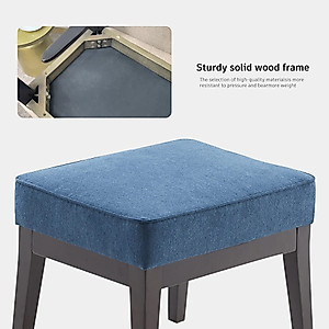 Batohom Solid Wooden Armchair with Ottoman,Mid Century Modern Chair and Footrest,Upholstered Club Chair and Ottoman Set,Comfy Reading Tufted Accent Chair for Bedroom,Side Living Room Chair (Blue)