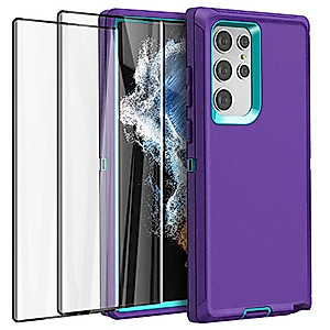 AICase Bundle for Galaxy S22 Ultra Case with Screen Protector (Bundle of Purple/Pool Blue Case+Black Case)