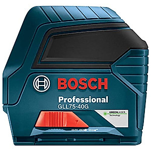 BOSCH GLL75-40G 75ft Green-Beam Self-Leveling Cross-Line Laser with VisiMax Technology, L-Bracket Adjustable Mounting Device and Carrying Pouch , Red