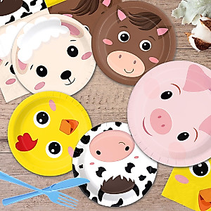 Farm Birthday Decorations-142Pcs Farm Animals Tableware Barnyard Themed Plates and Napkins Kit Farm Birthday Party Supplies for 20 Guest