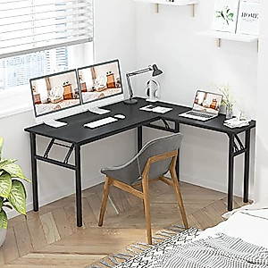 L Shaped Desk, Folding Computer Tables,55"x 55"Computer Corner Desk, Home Gaming Desk, Office Writing Workstation, Space-Saving, Easy to Assemble,Black