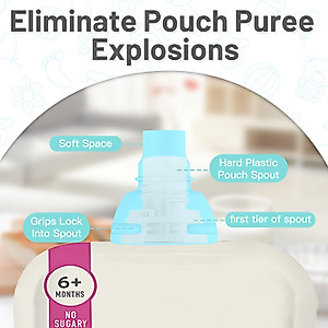 Giichen Soft Sip Food Pouch Topper - BPA Free Silicone Food Pouch Tops for Baby Prevent Spills, Food Grade Toddler Pouch Lids Protects Childs Mouth, 4 Pack Bundle (Blue, Green, Yellow, Orange)