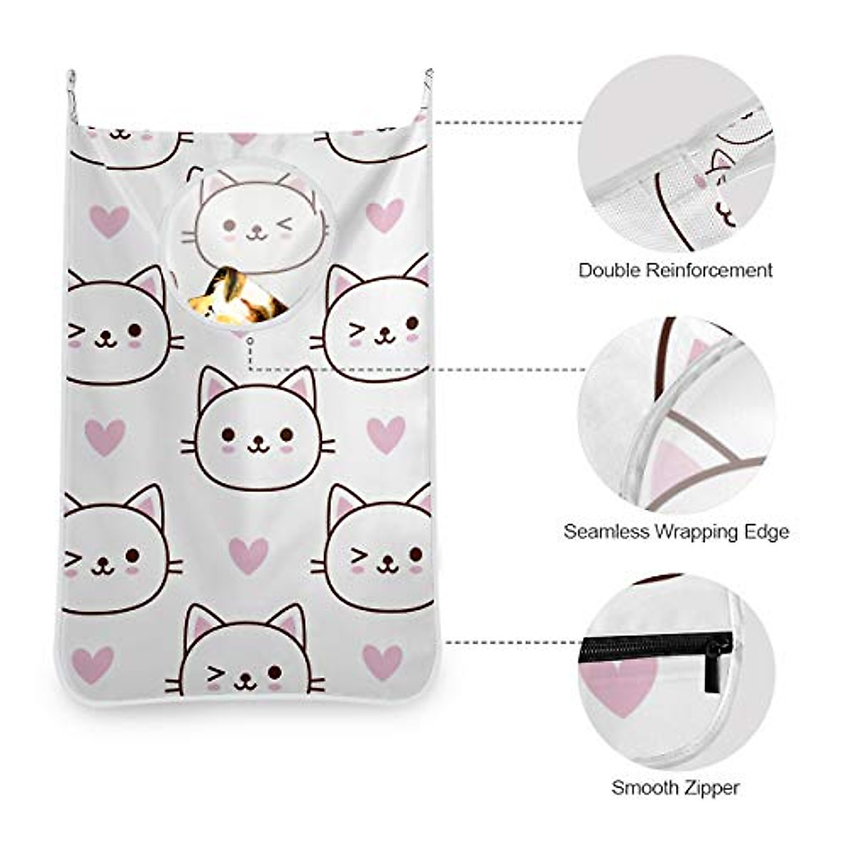 DOMIKING Hanging Clothes Hamper Laundry Basket - Cute Cats Door Hanging Laundry Bag for Holding Dirty Clothes Space Saving