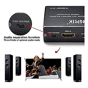 AGPTEK 4K x 2K HDMI Audio Extractor Splitter, HDMI to HDMI Audio Converter Adapter Support Ultra HD 4K Toslink Optical Audio Output and 3.5mm Audio with Optical Fiber Cable