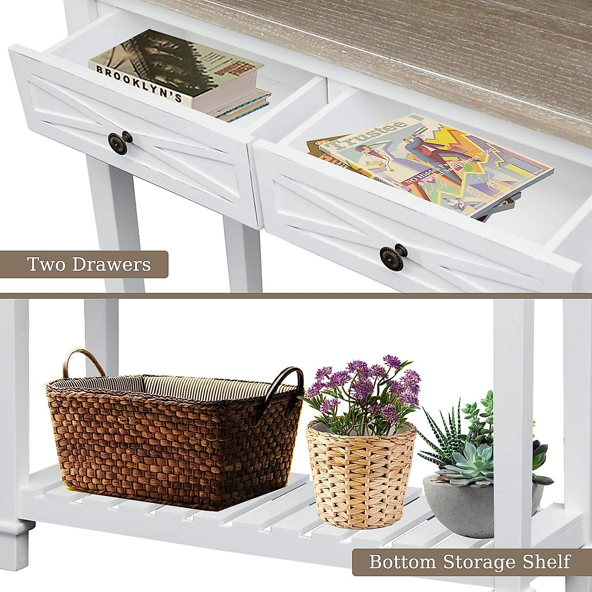 JSUN7 Console Table Sofa Table with Storage, Entrance Tables with 2 Drawers, Narrow Long Console Tables for Entryway Living Room Hallway, White