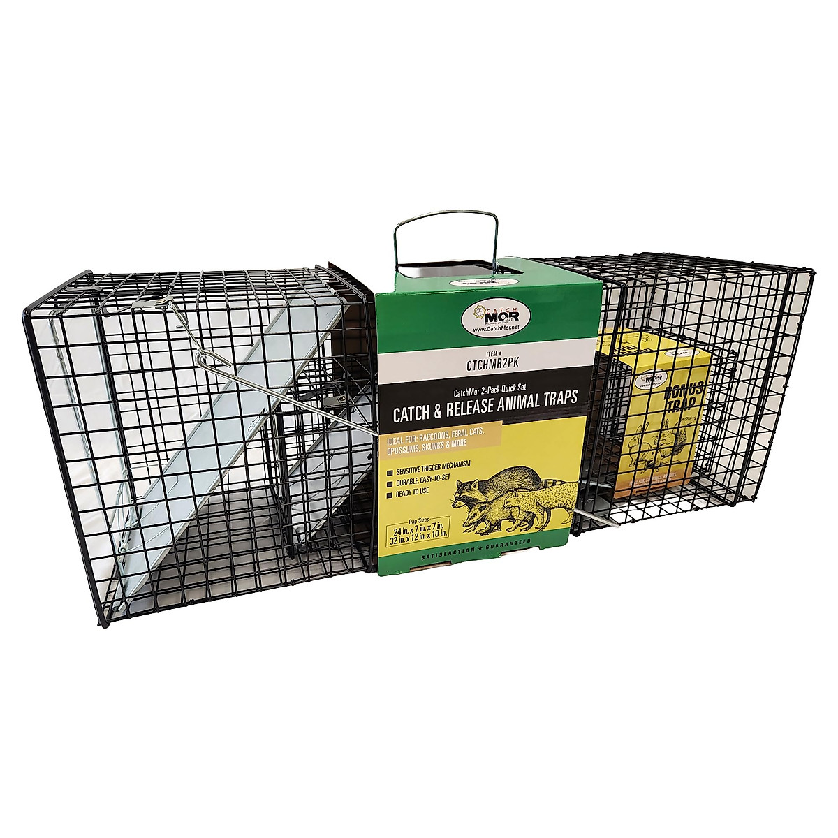 Rugged Ranch CatchMor Live Animal Multi Catch 2 Pack Trap, 1 Large & 1 Small Metal Catch & Release Cage for Raccoons, Opossums, Bunnies, & Squirrels