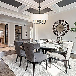 T&A Traditional 5-Light Chandelier with White Linen Drum Shade,20" Simple Chain Pendant Light Lights for Foyer Dining Room Living Room