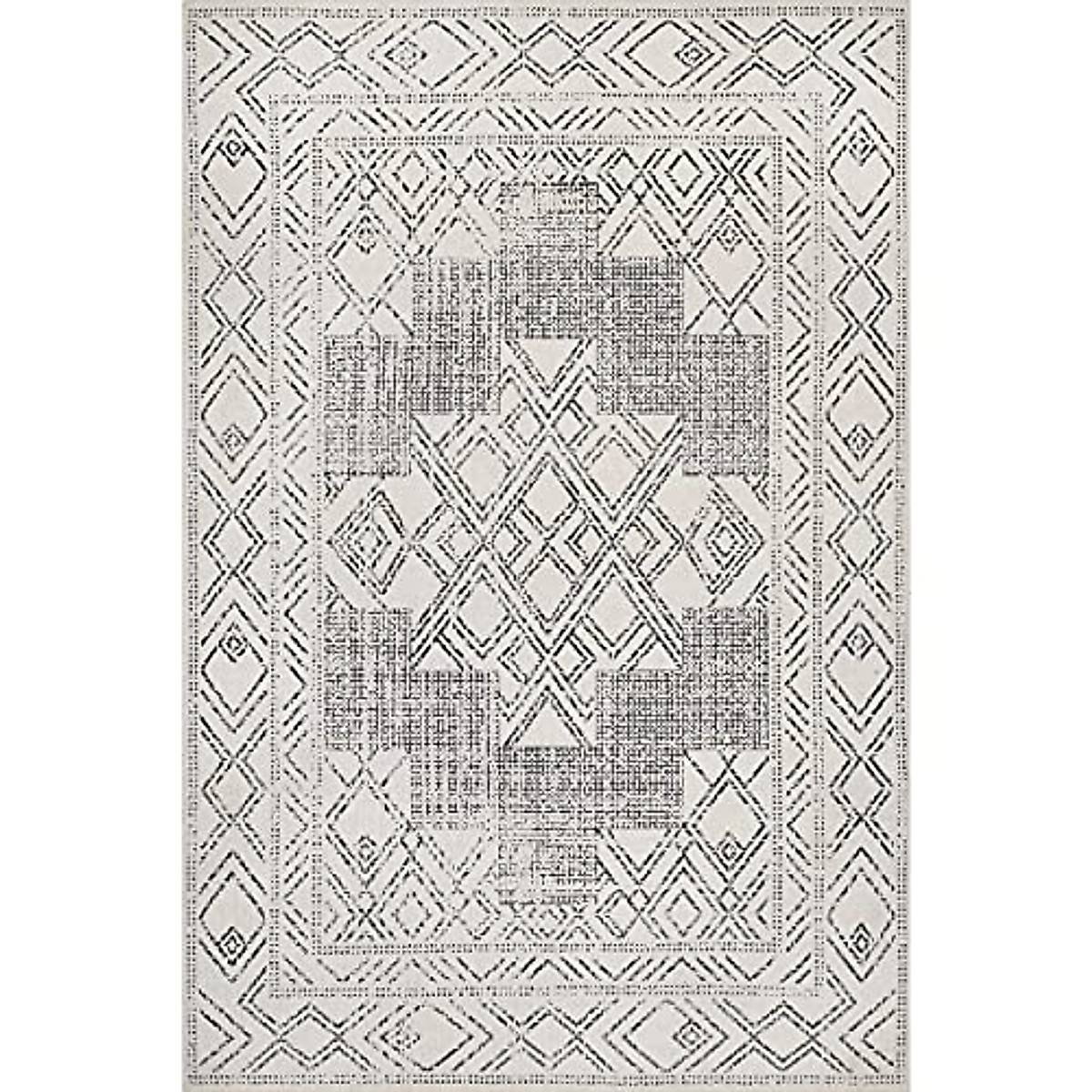 nuLOOM Mia Machine Washable Geometric Medallion Ultra Thin Area Rug, 8' x 10', Light Grey