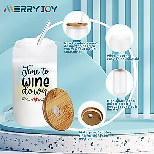 MerryJoy 4 PACK Sublimation Glass Blanks With Bamboo Lid,16 OZ Frosted Glass Cups With Lids And Straws,Sublimation Glass Can,Sublimation Glass Blanks For Iced Coffee,Juice,Soda,Drinks,Beer