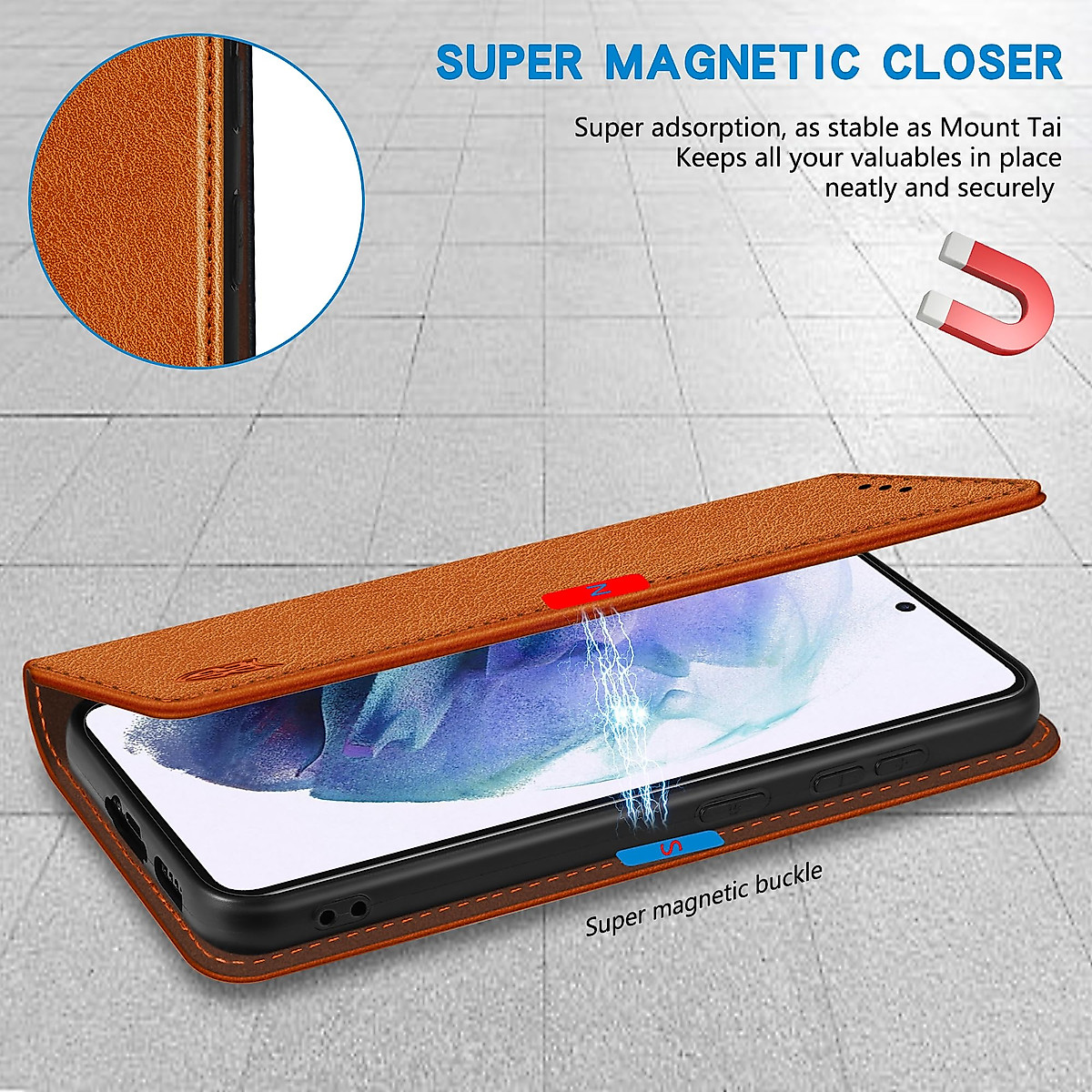 ZZXX for Samsung Galaxy S21 Wallet Case with [RFID Blocking] Card Slot Stand Strong Magnetic Leather Flip Fold Protective Phone Case for Samsung Galaxy S21 Case Wallet(Brown-6.2 inch)