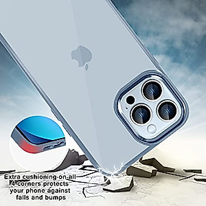 Pilipalanc Crystal Clear Acrylic Phone Case Designed for iPhone 13 Pro Max with Shockproof Bumper Non-Yellowing Anti-Slip Frosted Frame, Blue