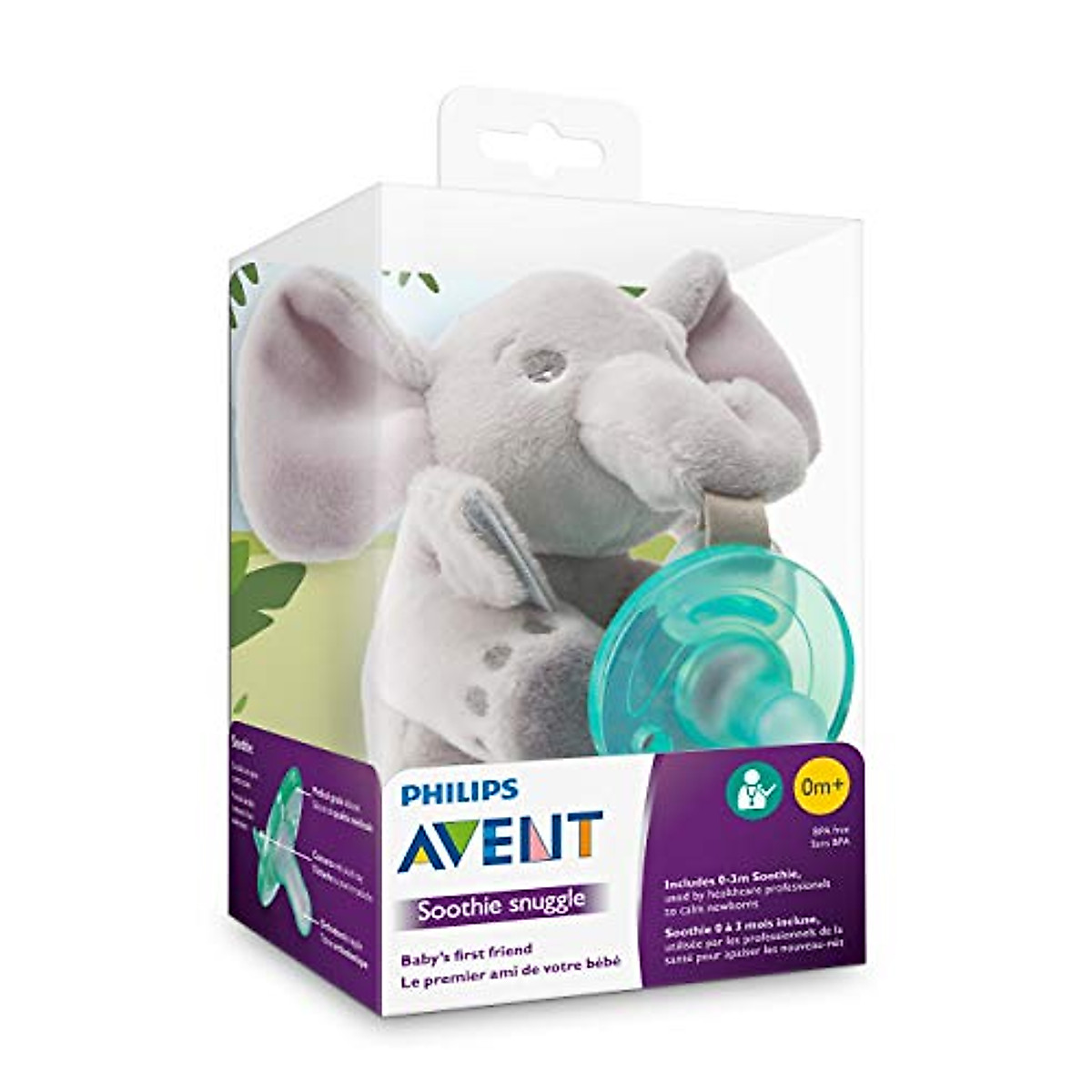 Philips AVENT Soothie Snuggle Pacifier Holder with Detachable Pacifier, 0m+, Elephant, SCF347/03