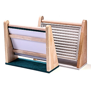 DYNWAVE Wooden Rings Display Stand Tray, 10 Slots Flannel Large Capacity Vertical Storage Holder for Studs Earrings Rings Show Retail Selling, Beige