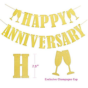 25th Anniversary Decorations, Happy 25th Wedding Anniversary Decorations with Banner, 25th Cake Topper, Huge Number Letter, Gold Star Hanging, Balloons for Happy 25th Anniversary Decorations
