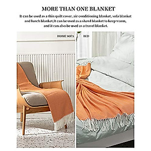 SPAOMY Herringbone Throw Blanket Faux Cashmere with Tassels Soft Cozy Lightweight Decorative Throw Blanket for Bed, Sofa, Farmhouse Outdoor- All Seasons (50x60 Inch, Orange)