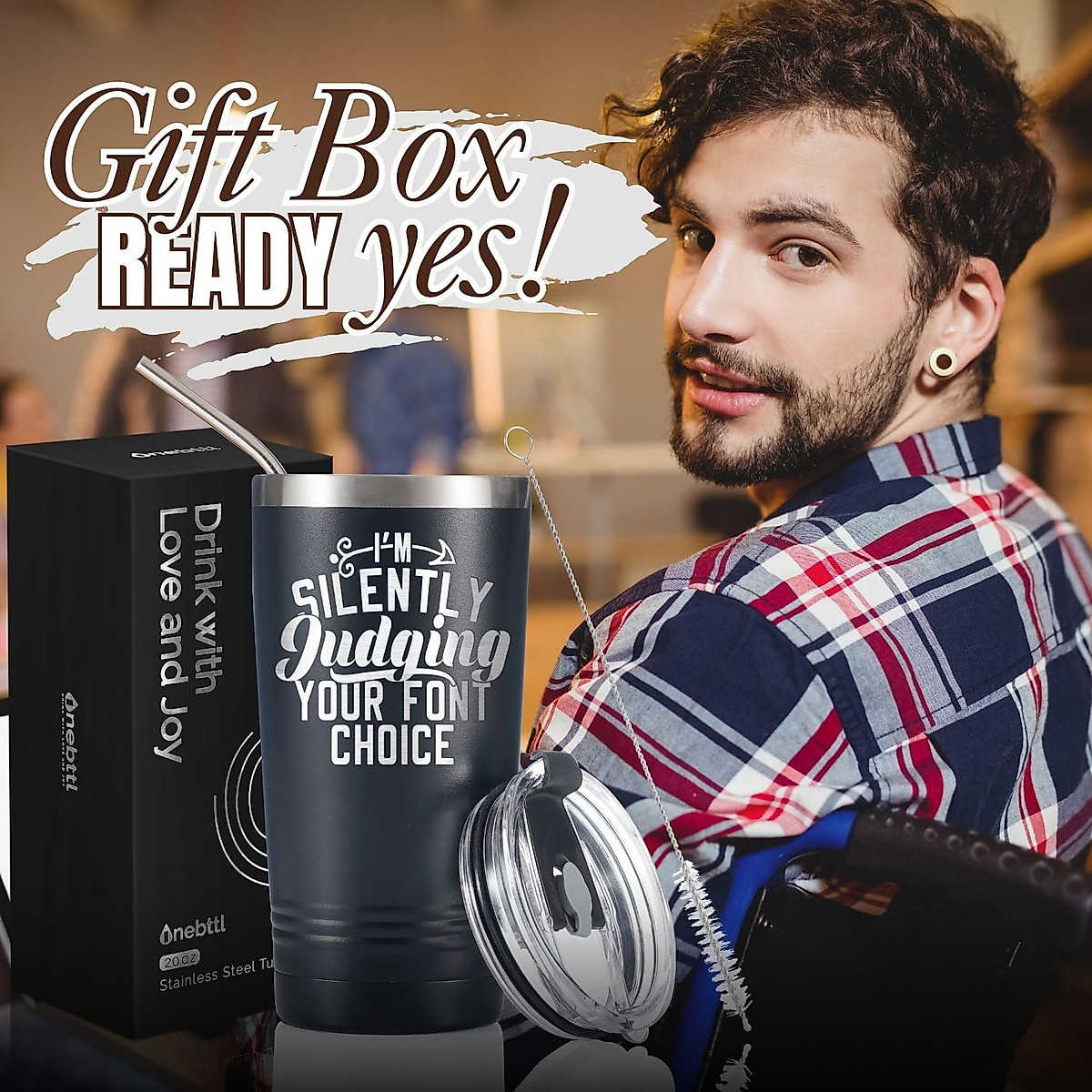 Onebttl Graphic Designer Gifts, Coworkers - I'm Silently Judging Your Font Choice - Birthday Gifts for Graphic Designer, Men, Women, Stainless Steel Tumbler 20oz Black