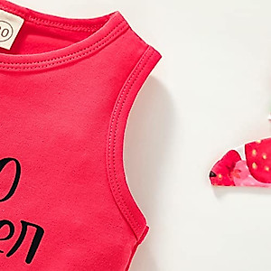 Toddler Baby Girl Summer Outfits Letter Print Sleeveless Tank Top+Tassel Shorts+Headband Clothes Set Strawberry (Red, 18-24 Months)
