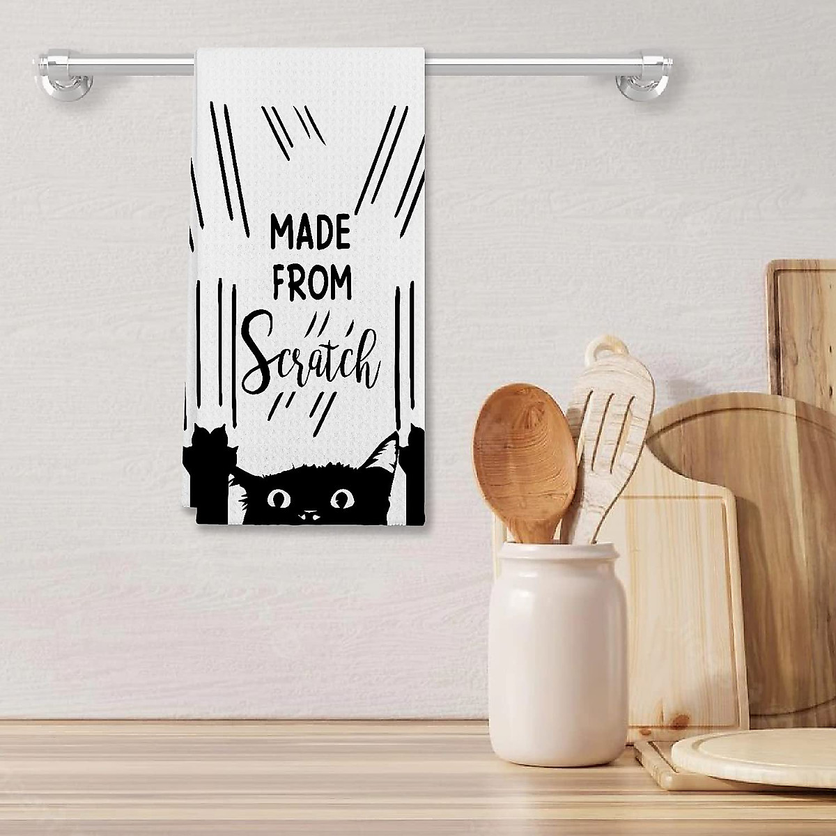 EIONEY Make More Scratch Black Cat Kitchen Towels & Tea Towels, Dish Cloth Flour Sack Hand Towel for Farmhouse Kitchen Decor，24 X 16 Inches Cotton Modern Dish Towels Dishcloths,Gifts for Cat Lovers