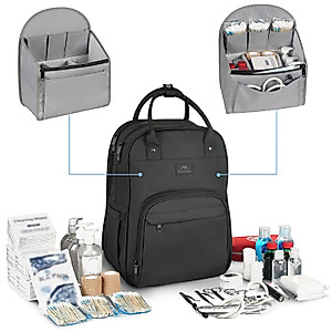 Nurse Backpack for Women, Water Resistant School Laptop Bookbag with Removable Organizer Nurse Student Gifts, Durable Medical Clinical College Computer Bag for Travel, Work, Home Visits, Black