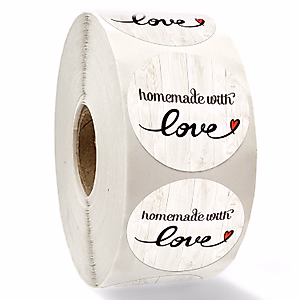 500 Homedmade with Love Stickers-1.4 inch Wood Grain Round Labels.