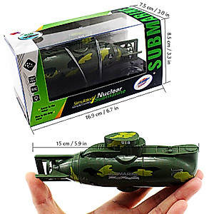 Tipmant Mini RC Submarine Remote Control Boat Ship Military Model Electronic Water Toy Diving for Fish Tank Water Tub Kids Birthday Gift (Green)