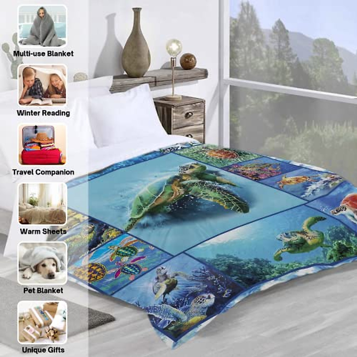 Turtle Blanket Adult Sea Turtle Blankets and Throws for Turtle Lovers Ocean Animals Coastal Throw Blanket for Teen Girls Women Soft Lightweight Flannel Gifts Blanket for Couch Sofa, 40''x50''