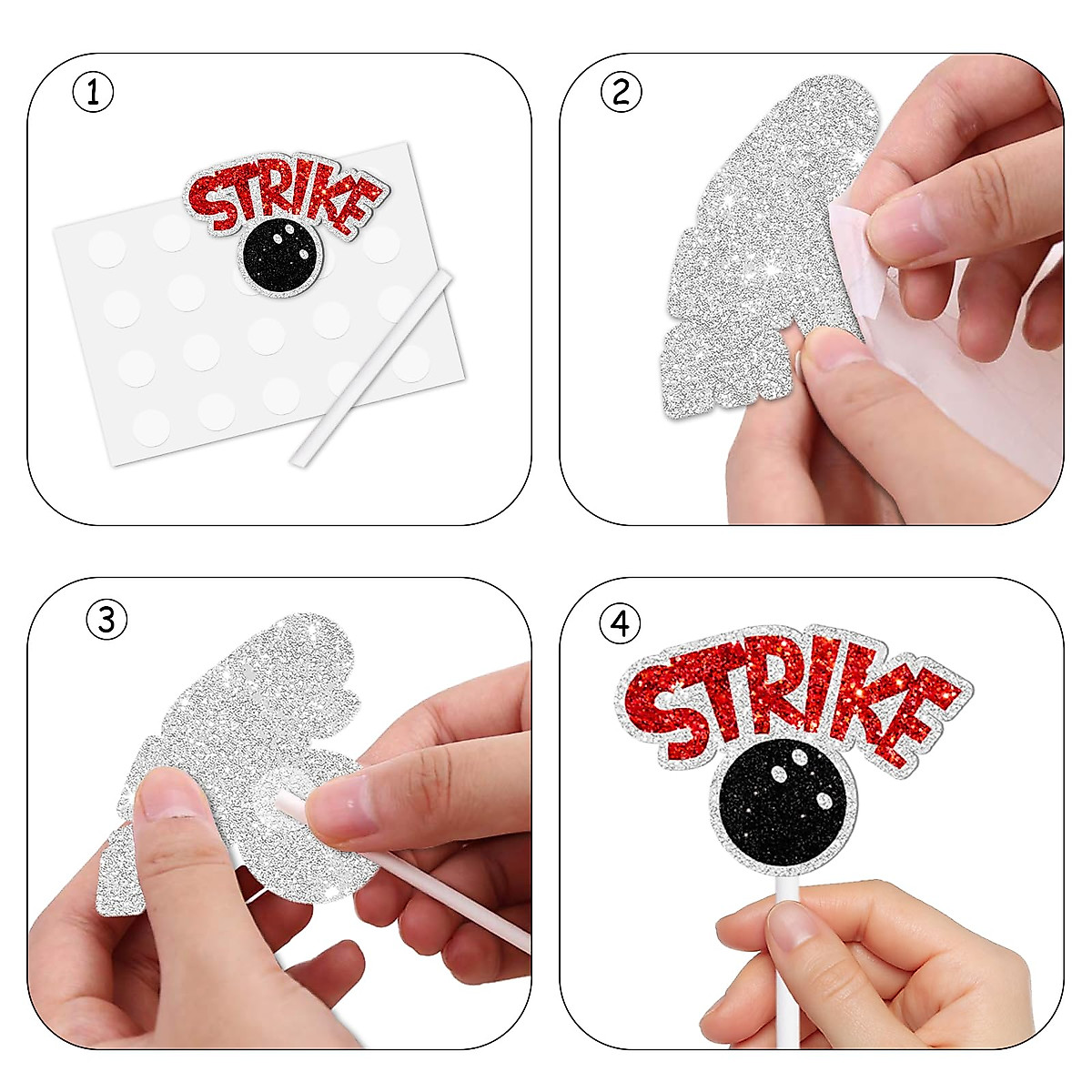 18pcs Black Glitter Bowling Dessert Cupcake Topper Bowling Strike Entertainment Theme Decor Supplies Baby Shower Boys Girls Happy Birthday Party Decorations