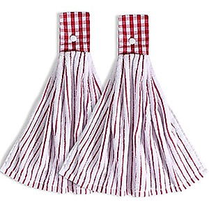 2 Pack Hanging Tie Towels, 100% Cotton Hanging Hand Towels Super Absorbent Cotton Towels for Kitchen, Red Stripe