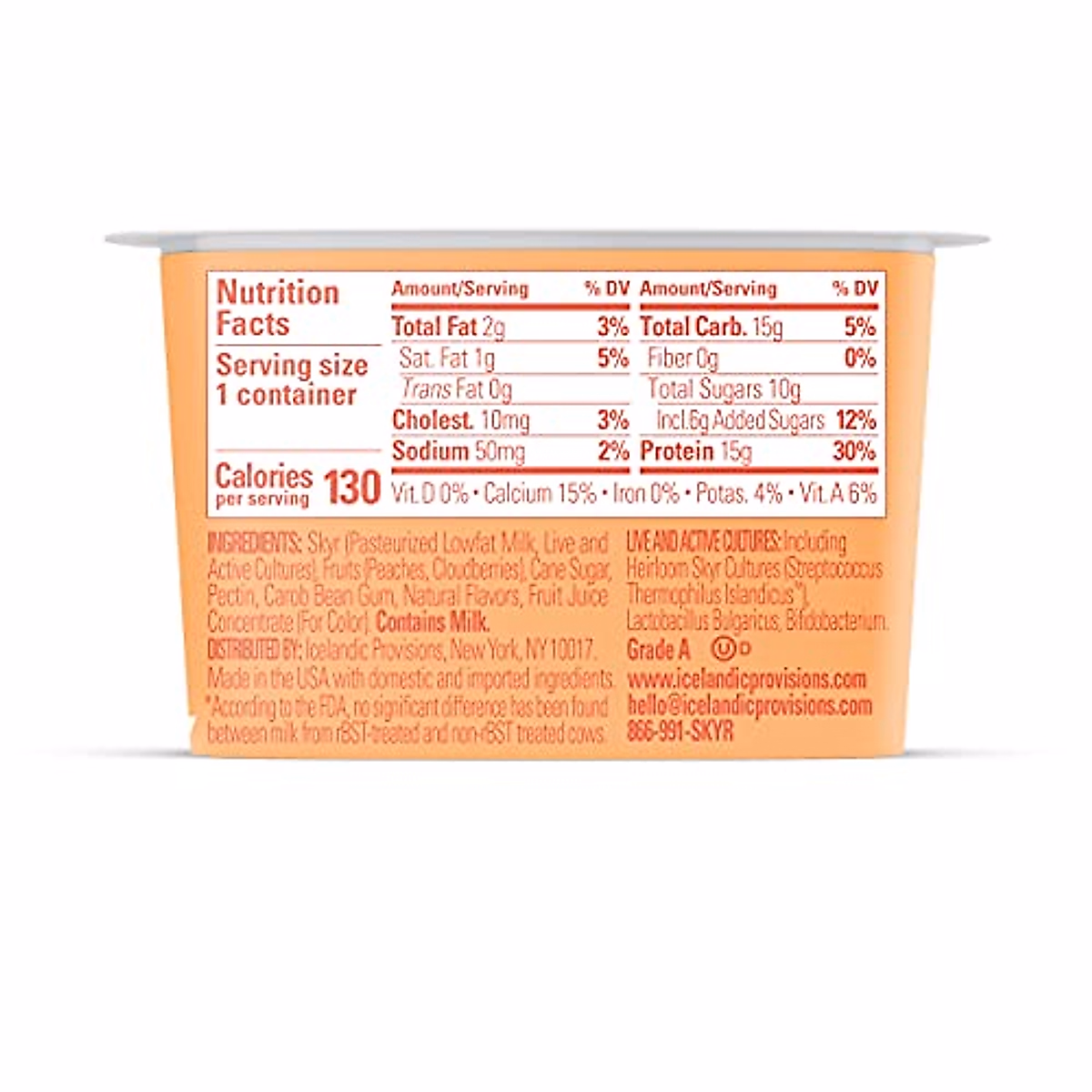 Icelandic Provisions, Peach and Cloudberry Thick and Creamy SKYR, 5.3 Ounce