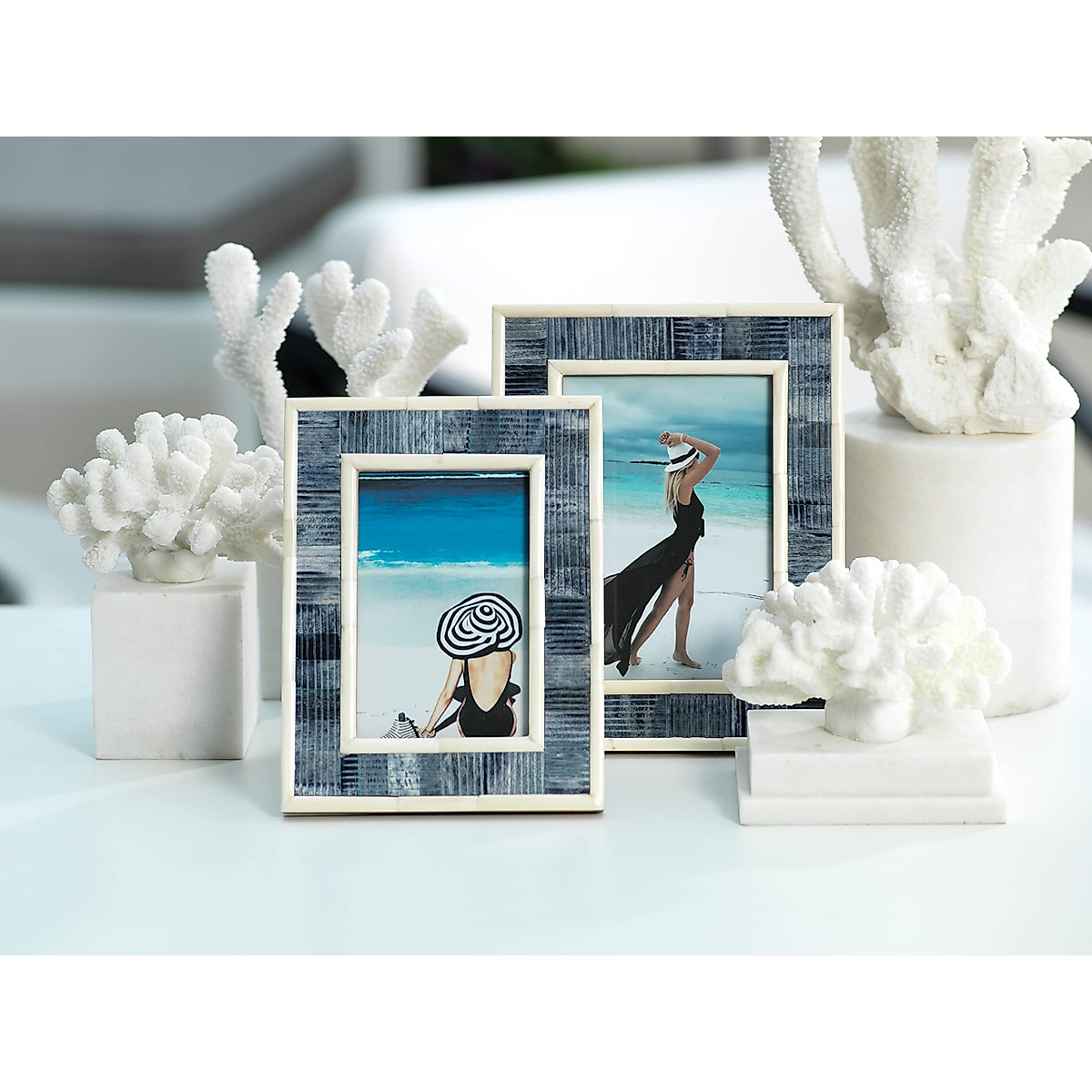 Zodax Mendocino Blue Carved Bone Photo Frame with White Borders (5x7)