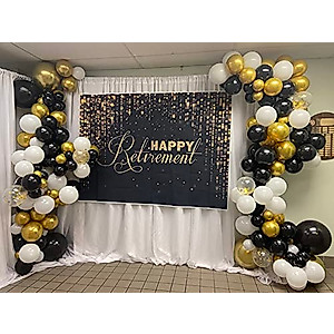 Avezano Happy Retirement Backdrop 7x5ft Black and Gold Glitter Photo Background Retirement Party Decorations Glitter Lights Congrats Retirement Photo Booth Prop