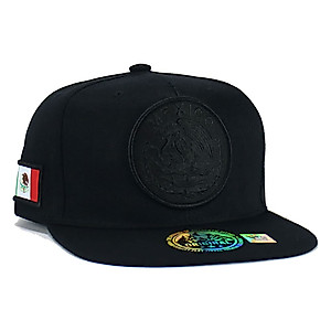 Mexican Hat Mexico Eagle Federal Logo Embroidery Snapback Flat Bill Baseball Cap (Black- Black)
