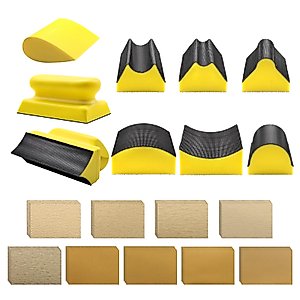 VIBRATITE 9 PCS Contoured Profile Hand Sanding Block, 4 Inch Hand Sander Block Interchangeable Assorted Convex & Concave Shapes with 45 Sheet Assortment Sandpaper for Auto Body, Woodworking, Furniture