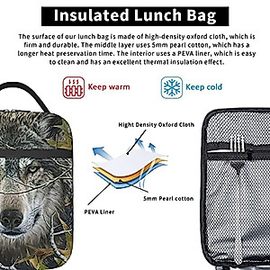 srufqsi Portable Lunch Bag, Forest Camouflage Wolf Insulated Lunch Tote With Side Pocket, Reusable Lunchboxes for Travel Picnic Work Outdoor