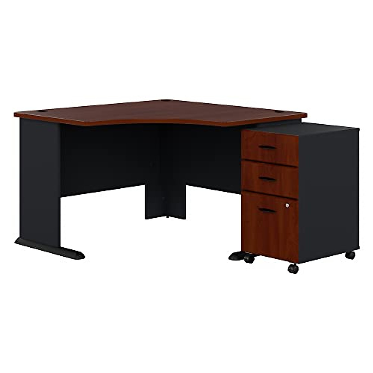 Bush Business Furniture Series A 48W Corner Desk with Mobile File Cabinet in Hansen Cherry and Galaxy