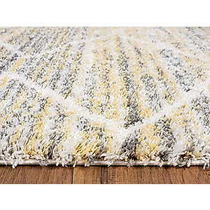 Abani Modern 5'3" X 7'6" Grey, Cream & Yellow Shag Area Rug Rugs Plush Contemporary Boston Collection Tassel Rug