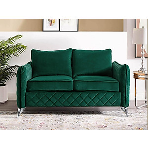 Altrobene Velvet Loveseat, Modern Sofa Chair Couch for Two People, Soft Upholstered, Silver Tone Metal Legs, Christmas Green