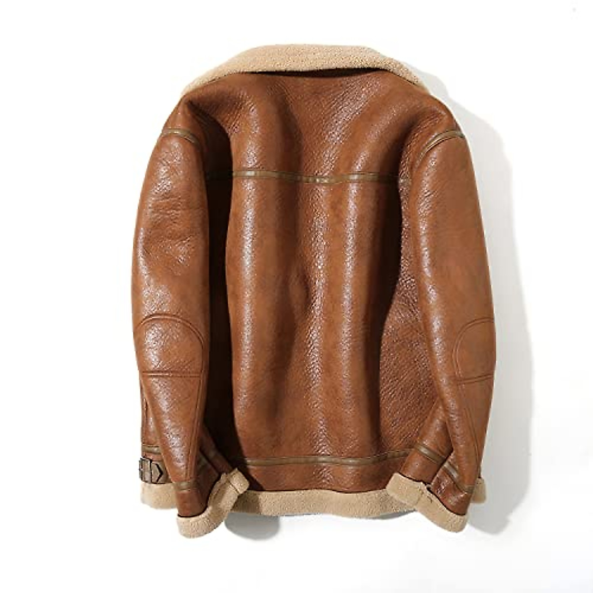 RushClothing Men’s Distressed Brown B3 Genuine Sheepskin Sherpa Shearling Faux Fur Lined Bomber Warm Aviator Pilot Leather Jacket (as1, alpha, x_l, regular, regular)