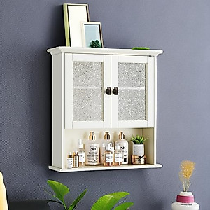 MXARLTR Wall Mount Bathroom Storage Cabinet, Medicine Cabinet with Tempered Glass Door and Buffering Hinge Over Toilet Storage Cabinet Wall Mounted Organizer Above Toilet Storage Cabinet (Cream White)