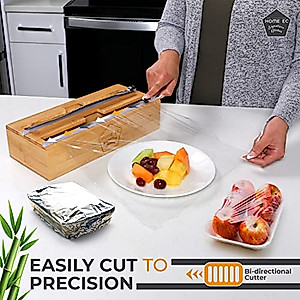 Home EC Foil and Plastic Wrap Organizer - Plastic Wrap Dispenser with Cutter, aluminum foil dispenser, aluminum foil organization and storage, Bamboo plastic saran wrap dispenser with cutter, 12" Roll