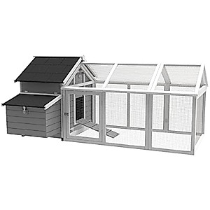 Ware Pet Products 82" Rustic Barn Chicken Coop with Run, Full-Size Metal Pull Pan, Exernal Nest Boxes, Roost Bars and Durable Shingle Roof
