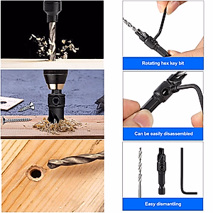 Saipe 5pcs Wood Countersink Drill Bit Set Hex Shank Quick Change Counter Sinker Pre Hole Drill Bit Set Screw Counterbore Bit Pilot Bit Set #5, 6, 8, 10, 12 for Woodworking and Carpentry