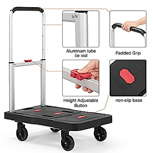 Wonfuss Platform Truck, 330lbs Folding Hand Truck Heavy Duty 4 Wheels Platform Cart Collapsible Dolly for Luggage Moving Office Use