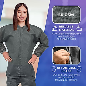 AMZ Medical Supply Gray Disposable Coveralls, 2X-Large. Pack of 5 Lab Coveralls Disposable with Front Zipper and Elastic Wrists. 50 GSM Polypropylene Painters Suit Disposable. Hazmat Costume Adult