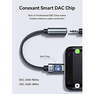 SOOMFON USB C to 3.5mm Audio Headphone Adapter USB Type C to Aux Female Headphone Jack Adapter Hi-Res DAC Dongle Cable for Samsung Galaxy S21 S20 Ultra, Pixel 4 3 2 XL, iPad Pro and More