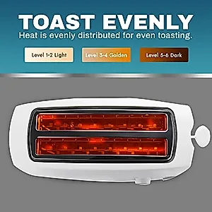 Elite Gourmet ECT-4829 Long Slot 4 Slice Toaster, 6 Toast Settings Toaster Defrost, Reheat, Cancel Functions, Slide Out Crumb Tray, Extra Wide Slots for Bagels Waffles, White
